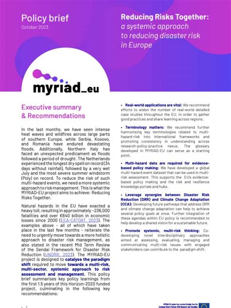 Reducing Risks Together A Systemic Approach To Reducing Disaster Risk In Europe Preventionweb
