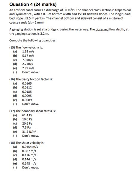 Solved Question 4 24 Marks An Artificial Canal Carries A