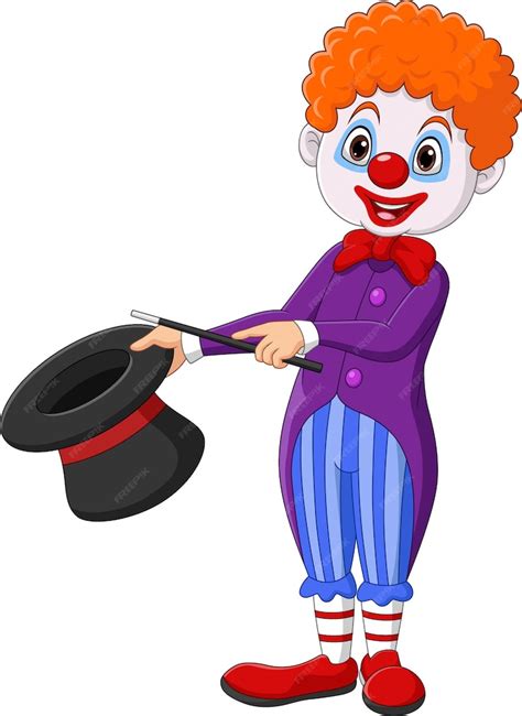 Payaso De Dibujos Animados Con Sombrero Y Varita Mágica Vector Premium