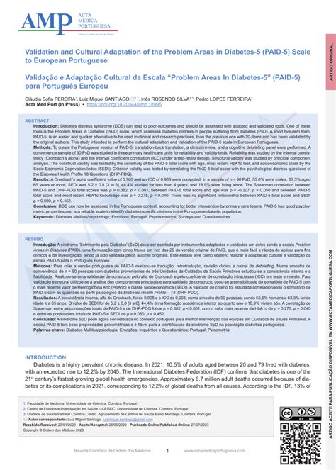 Pdf Validation And Cultural Adaptation Of The Problem Areas In Diabetes 5 Paid 5 Scale To