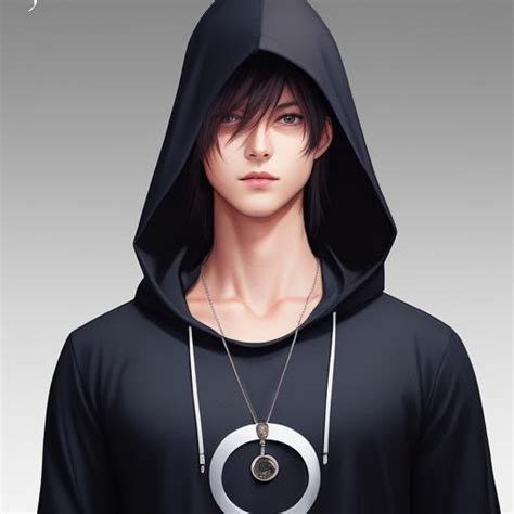 Hooded Man Navy Hood Night Moon Black Necklace W