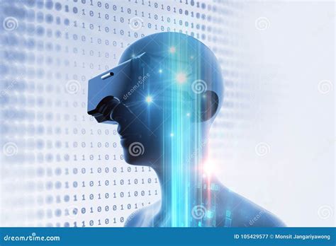 D Rendering Of Virtual Human In VR Headset On Futuristic Techno Stock Illustration
