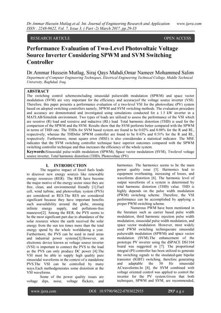 Performance Evaluation Of Two Level Photovoltaic Voltage Source
