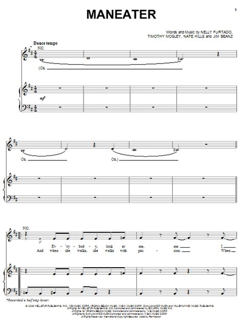 Nelly Furtado Maneater Sheet Music Notes Download Printable Pdf