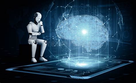 Mlp Thinking Ai Humanoid Robot Analyzing Hologram Screen Showing