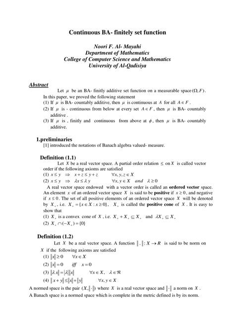 Pdf Continuous Ba Finitely Set Function