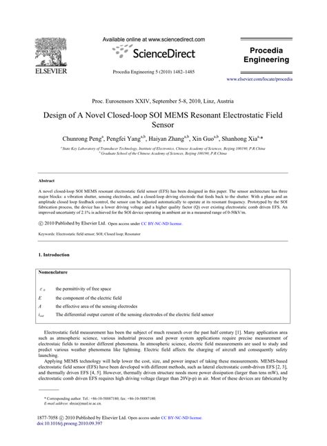 PDF Design Of A Novel Closed Loop SOI MEMS Resonant Electrostatic Field Sensor