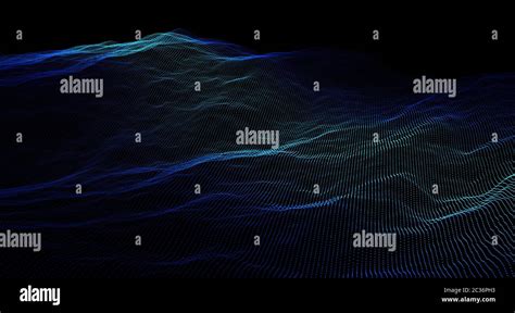 3d Image Render Of A Dotted Blue Wave Background On Black Stock Photo
