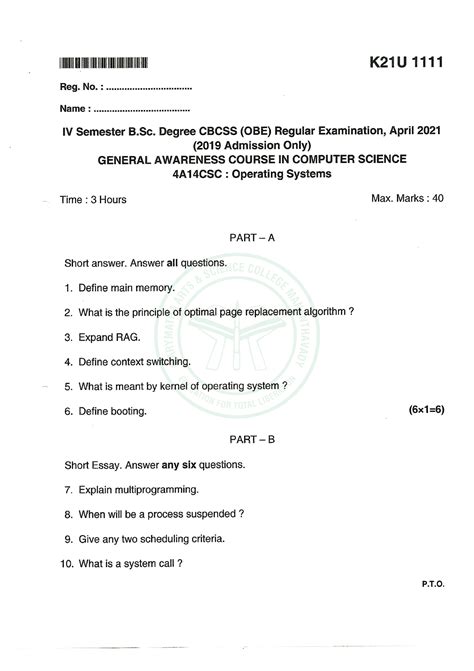 Sem4 April 2021 4a14csc Os Computer Science Studocu