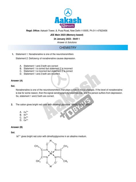Jee Main 2023 Chem 24 Jan Shift 1 Qp Pdf Redox Chlorofluorocarbon