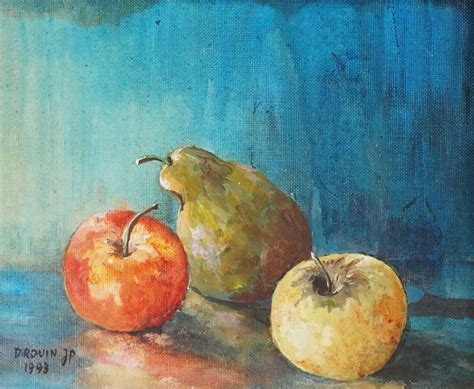 J P DROUIN XXe Nature Morte Aux Pommes Et Aux Poires 1993 Et