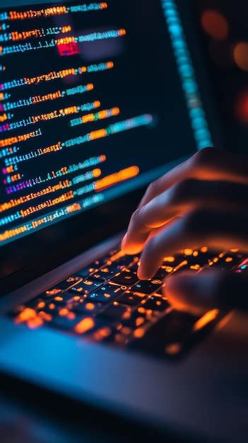 Hands On A Laptop Typing Code With Programming Displayed On The Screen