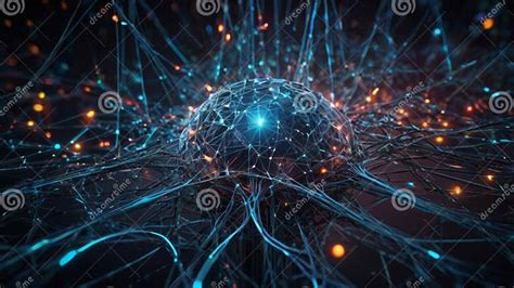 Visualization Of Neural Network Mesh With Glowing Nodes And Connections