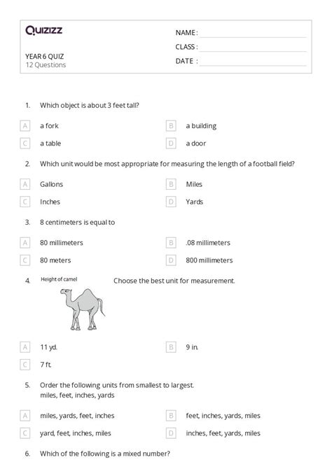 50 Measuring In Yards Worksheets For 6th Year On Quizizz Free And Printable