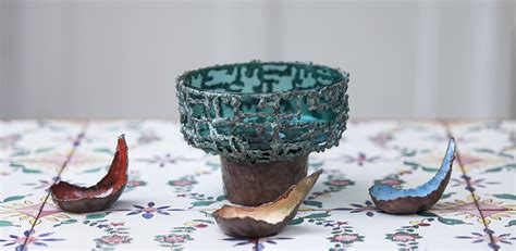 Brutalist Copper Green Glass Bowl By Marcello Fantoni Schlicht