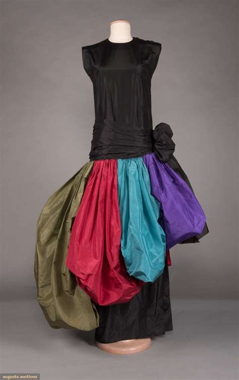 Late 70s Black Silk Taffeta Floor Length Evening Sheath W Jewel Tone