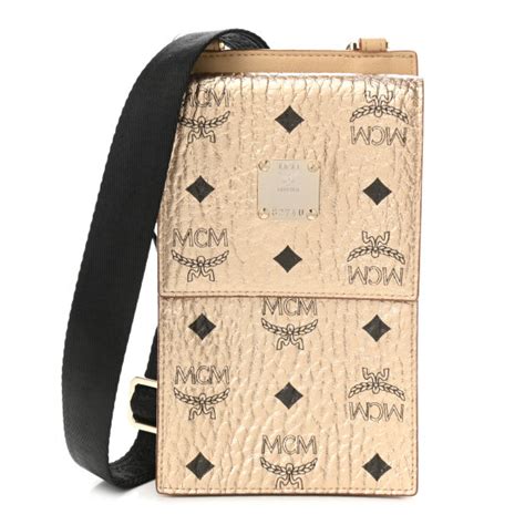 Mcm Visetos Crossbody Phone Case Gold 1019272 Fashionphile