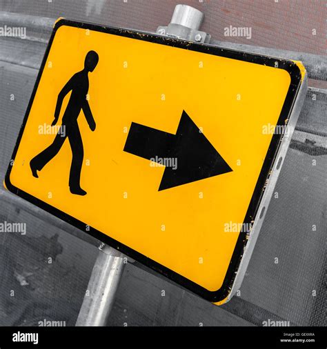 Pedestrians Bypass Direction Yellow Road Sign Close Up Photo Stock