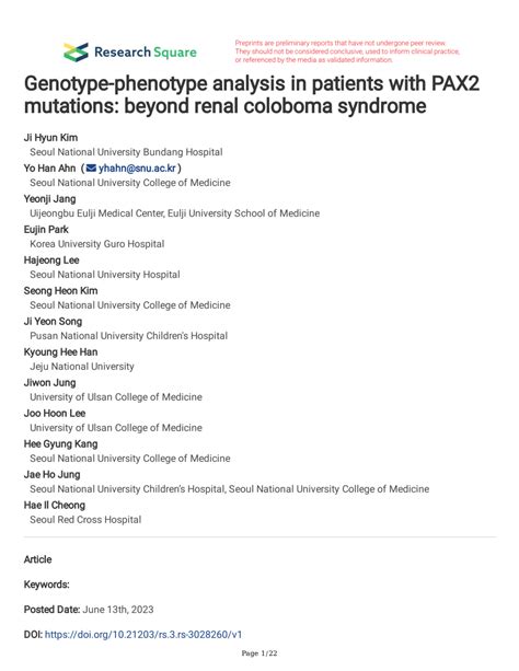 Pdf Genotype Phenotype Analysis In Patients With Pax2 Mutations
