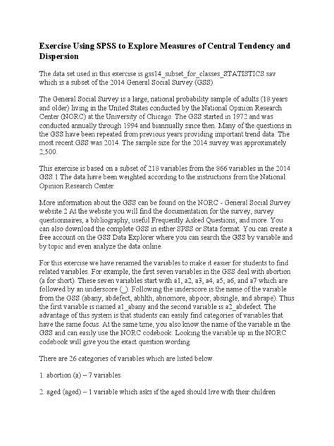 Exercise Using Spss To Explore Measures Of Central Tendency And Dispersion Pdf Mean Variance