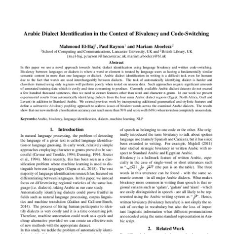 Arabic Dialect Identification In The Context Of Bivalency And Code Switching Acl Anthology