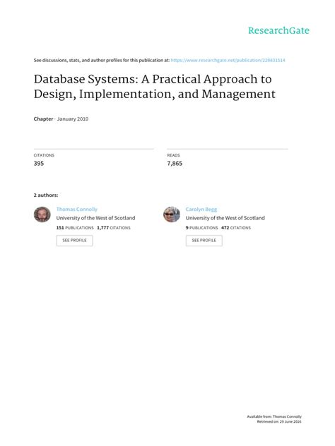 Database Systems A Practical Approach To Design Im Pdf Databases Data Warehouse