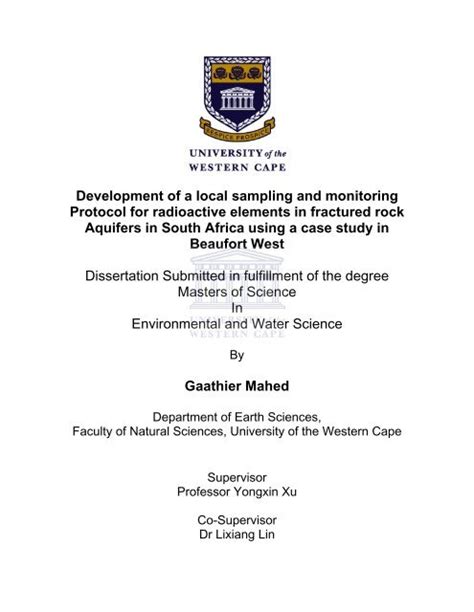development of local sampling and monitoring protocol for