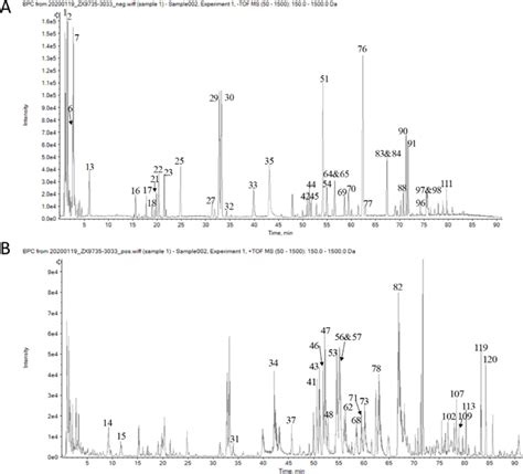 Base Peak Chromatograms Of Calg In A Negative Ion Mode B Positive