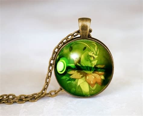 New Pokeball Meganium Pendant Necklace Silver Glass Pendantjewelry