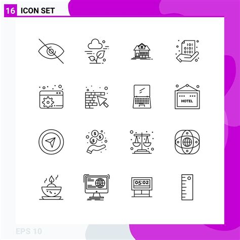16 Creative Icons Modern Signs And Symbols Of Dashboard Coding House Hand Binary Editable Vector