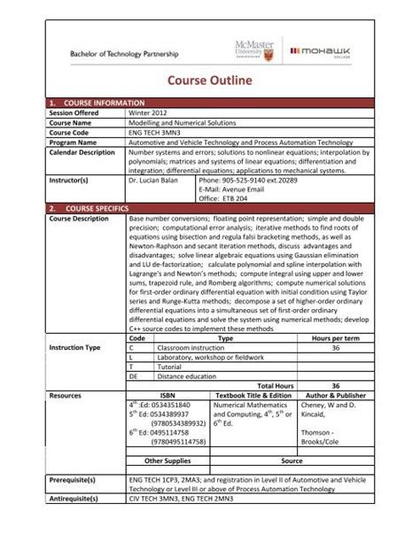 Course Outline McMaster Mohawk Bachelor Of Technology