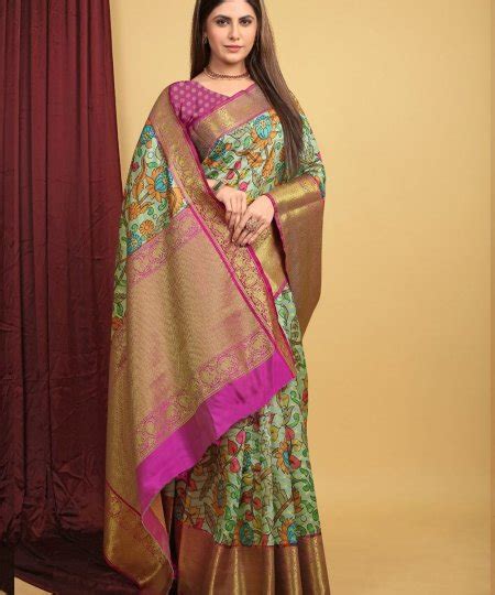 Exquisite Pattu Kalamkari Silk Saree With Brocade Blouse Dvz0003946
