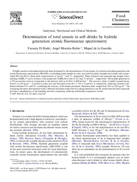 Pdf Determination Of Total Arsenic In Soft Drinks By Hydride Generation Atomic Fluorescence