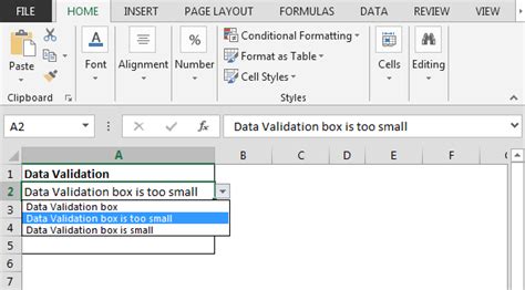 Data Validation Width Is Too Small In Microsoft Excel 2010