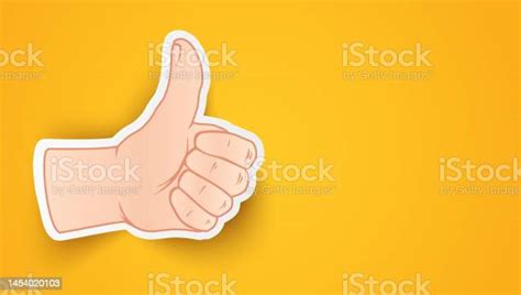 같은 손의 아이콘이 있는 벡터 배경입니다 노란색 배경에 같은 벡터 그림입니다 엄지 손가락의 스티커 1위에 대한 스톡 벡터 아트