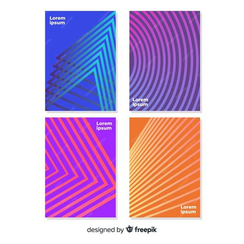 다채로운 기하학적 라인 포스터 세트 무료 벡터