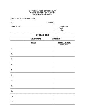 WITNESS LIST United States Courts Flmd Uscourts Form Fill Out And