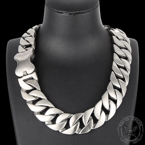 Wide Stainless Steel Cuban Link Necklace Gthic