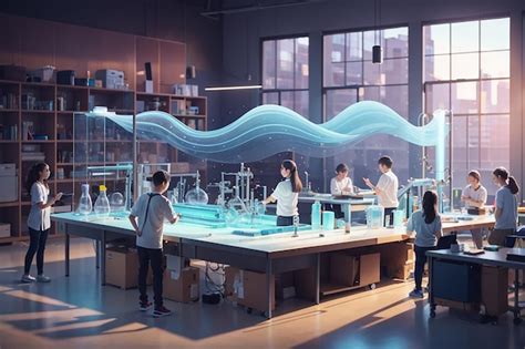 Premium Photo Depict A Physics Lab With Students Experimenting On The