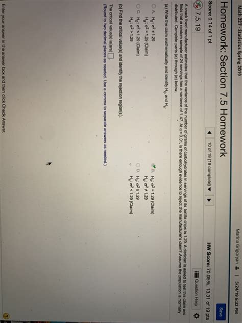 Solved Math 227 Statistics Spring 2019 Marina Grigoryan