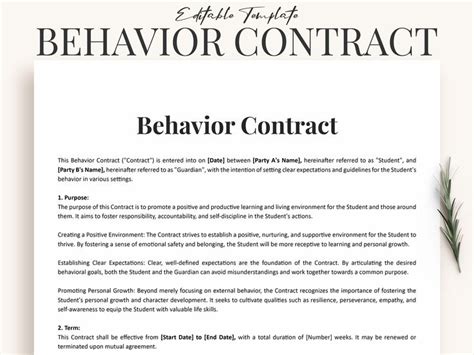 Behavior Contract Template For Students Behavioral Contract Pdf