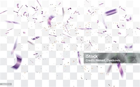 현실적인 떨어지는 Defocused 보라색 색종이 투명 바둑판 무늬 배경에 고립 벡터 일러스트입니다 개체 그룹에 대한 스톡 벡터