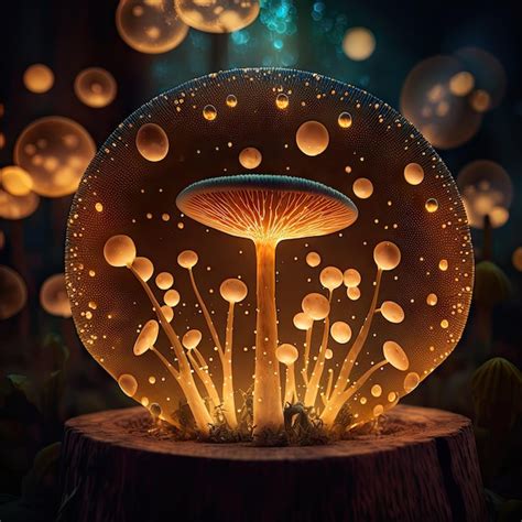 Premium Photo Ai Generated Magic Mushroom Glowing Spores Fungi In