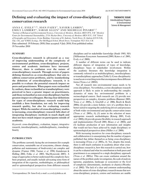 Pdf Defining And Evaluating The Impact Of Cross Disciplinary