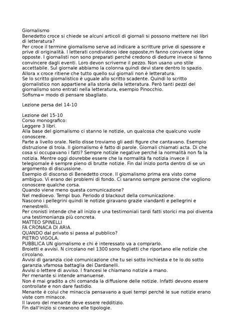 Lingua Italiana Nella Comunicazione Letteraria E Giornalistica Appunti