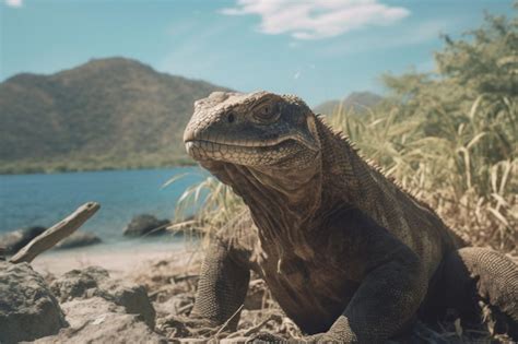 Premium Ai Image Komodo Dragon With The Forked Tongue Sniff Air Close