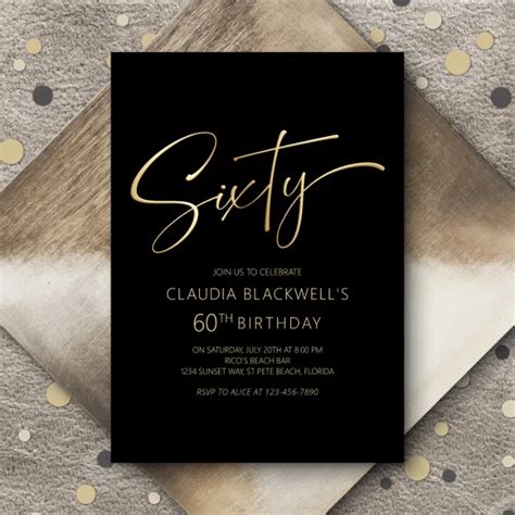 Modern Minimalist Black Gold 60th Birthday Invitation Zazzle