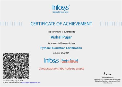 Vishal Pujar On Linkedin Python Certification Learning Infosys Springboard Programming