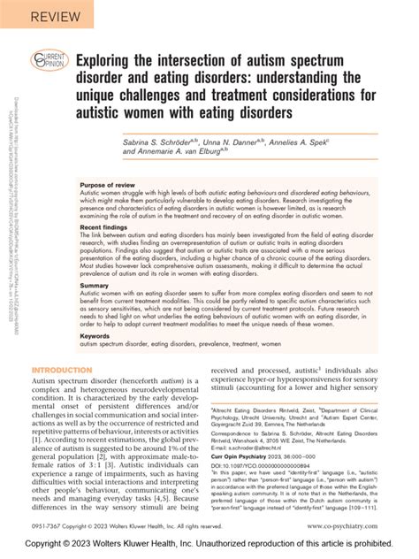 Exploring The Intersection Of Autism Spectrum 83 1 Pdf Autism Spectrum Eating Disorder