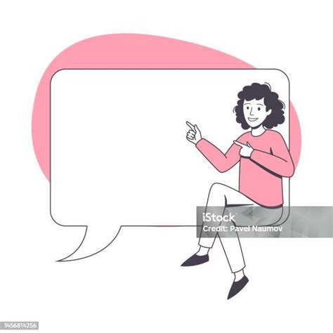 그 근처에 앉아 있는 여자 캐릭터와 통신 연설 거품 벡터 일러스트 레이 션 개념에 대한 스톡 벡터 아트 및 기타 이미지 개념